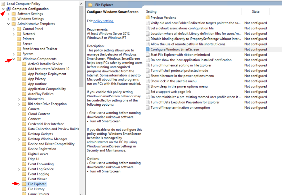 How to disable SmartScreen on Windows 2012 & 2016?