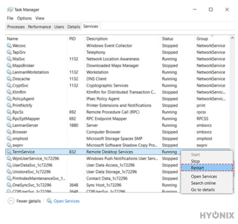 How to restart remote desktop service without rebooting windows server?