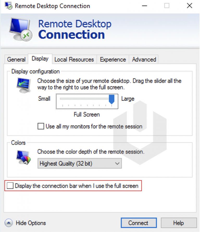 How to unhide/hide the connection bar in Remote Desktop Windows ...
