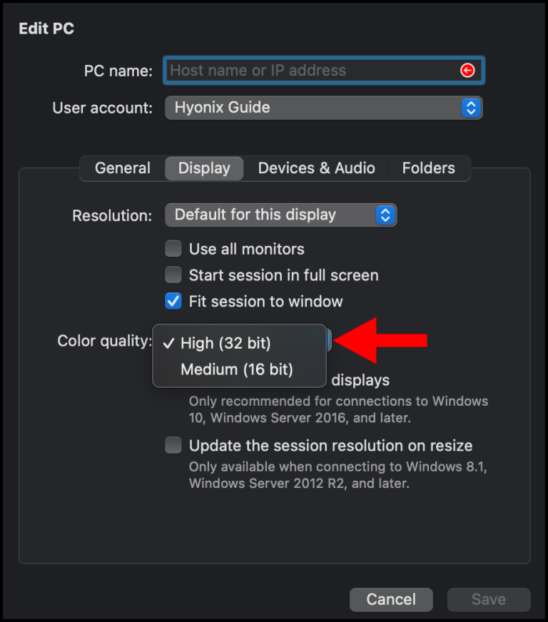 How to change Remote Desktop Color Depth - Knowledge Base | Hyonix