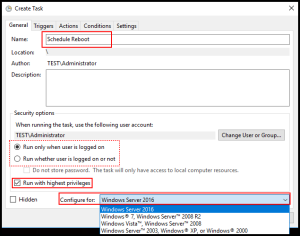 How to schedule reboot of Windows server - Knowledge Base | Hyonix