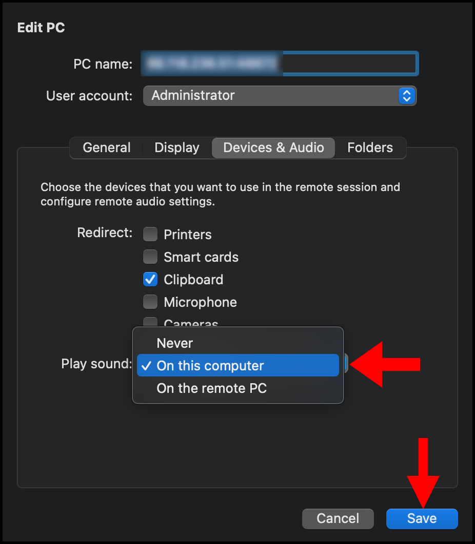 How to enable audio over RDP on the Windows Server