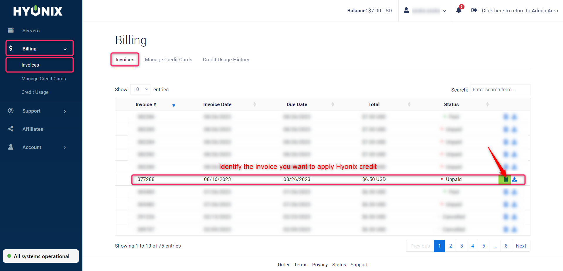 How to manually apply Hyonix credit to pay an invoice
