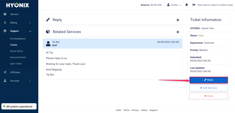 How to reply to a Hyonix’s ticket - Knowledge Base | Hyonix