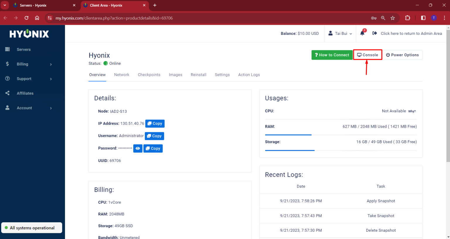 How to access the Server Console - Knowledge Base | Hyonix