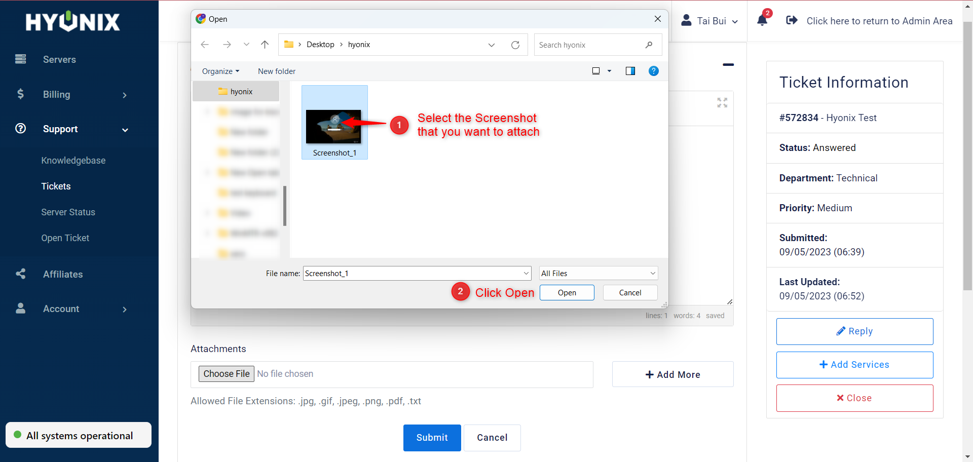How to attach a screenshot when replying to a ticket - Knowledge Base | Hyonix