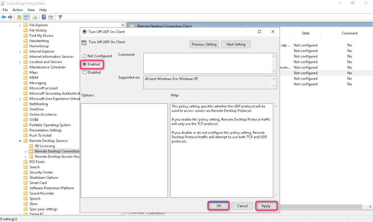 How To Disableenable Udp Via Local Group Policy Editor Knowledge