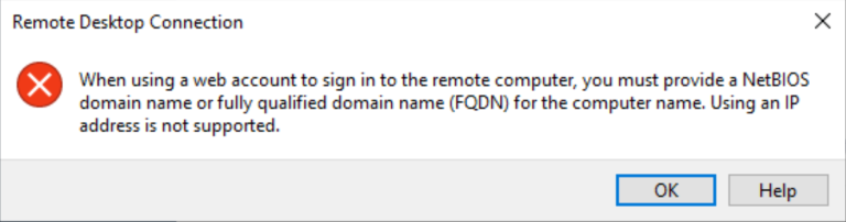 How to solve “When using a web account to sign in to the remote computer, you must provide a ...