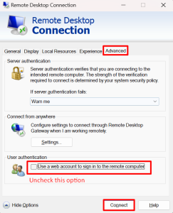 How to solve “When using a web account to sign in to the remote computer, you must provide a ...